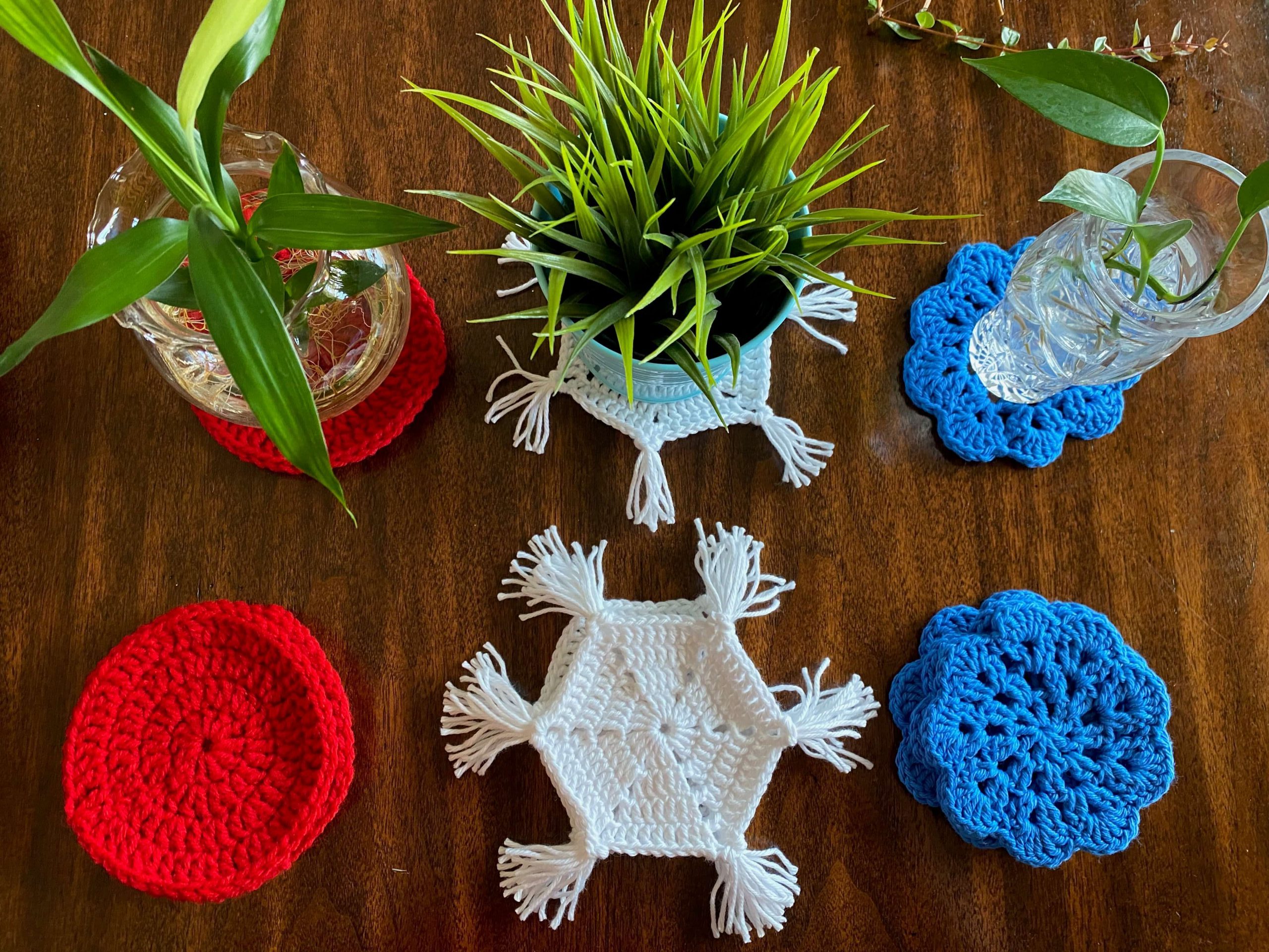 Independence Day Crochet Coasters - Love to stay home